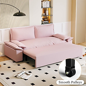 Rovibek 3 in 1 Convertible Sleeper Sofa Bed Queen Size Pull Out Couch Futon Loveseat Velvet Chaise Lounge 2 Seat for Living Room Apartment Small Space, Pink