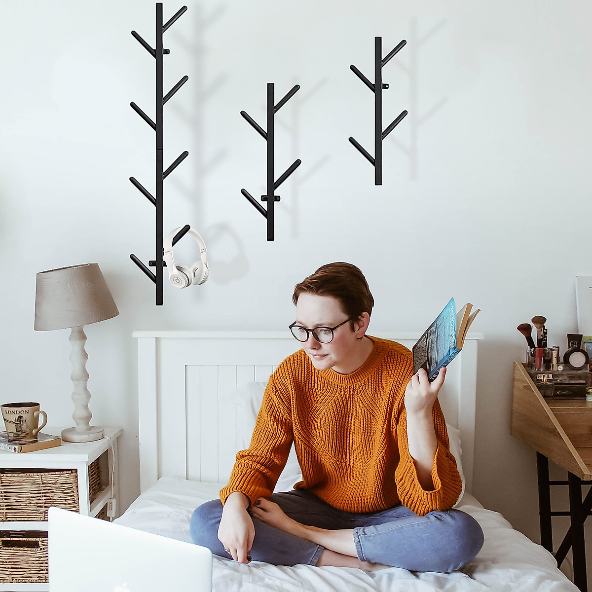 GAWAMAY Vertical Coat Rack Wall Mount Set of 2, Black Modern Metal Coat Hanging Cowboy Hat Rack for Wall, Mounted Coat Hooks Organizer for Hallway Entryway Bedroom Living Room Home Decor (H-33.4")