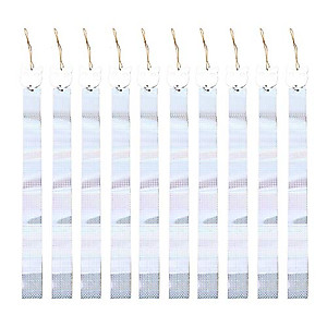 Happyyami 10Pcs Hanging Reflective Bird Detterent Device Double Sided Reflective Tape Bird Scare Ribbon Reflective Hanging Spinners Keep Birds Away from Your Garden Farm Yard