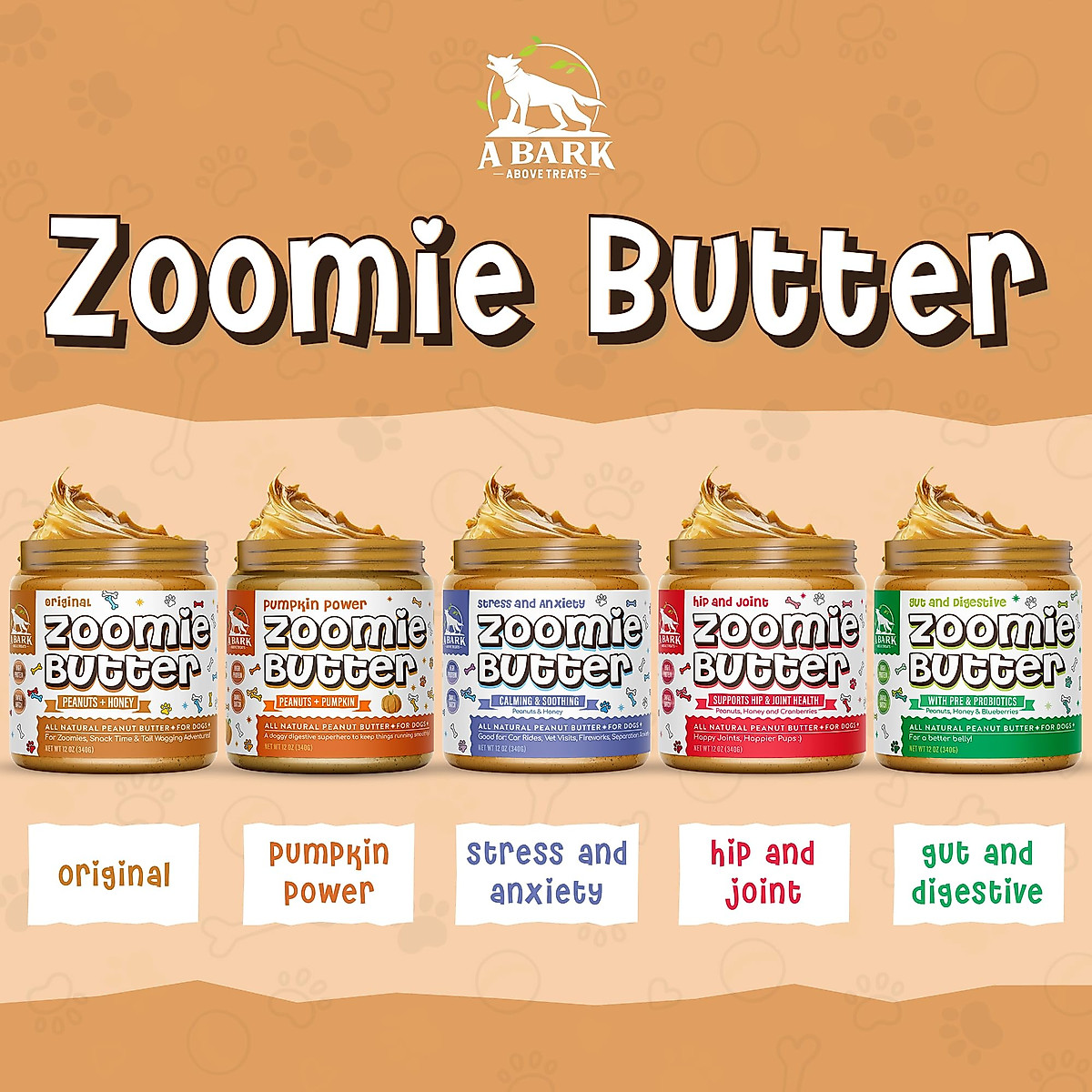 Zoomie Butter Original All Natural Dog Peanut Butter Spread. Human Grade, Healthy Dog Treat/Dog Food. Peanuts & Honey for Puppy Training, Behavior Aid, Pet Enrichment Toys, Grown & Made in USA