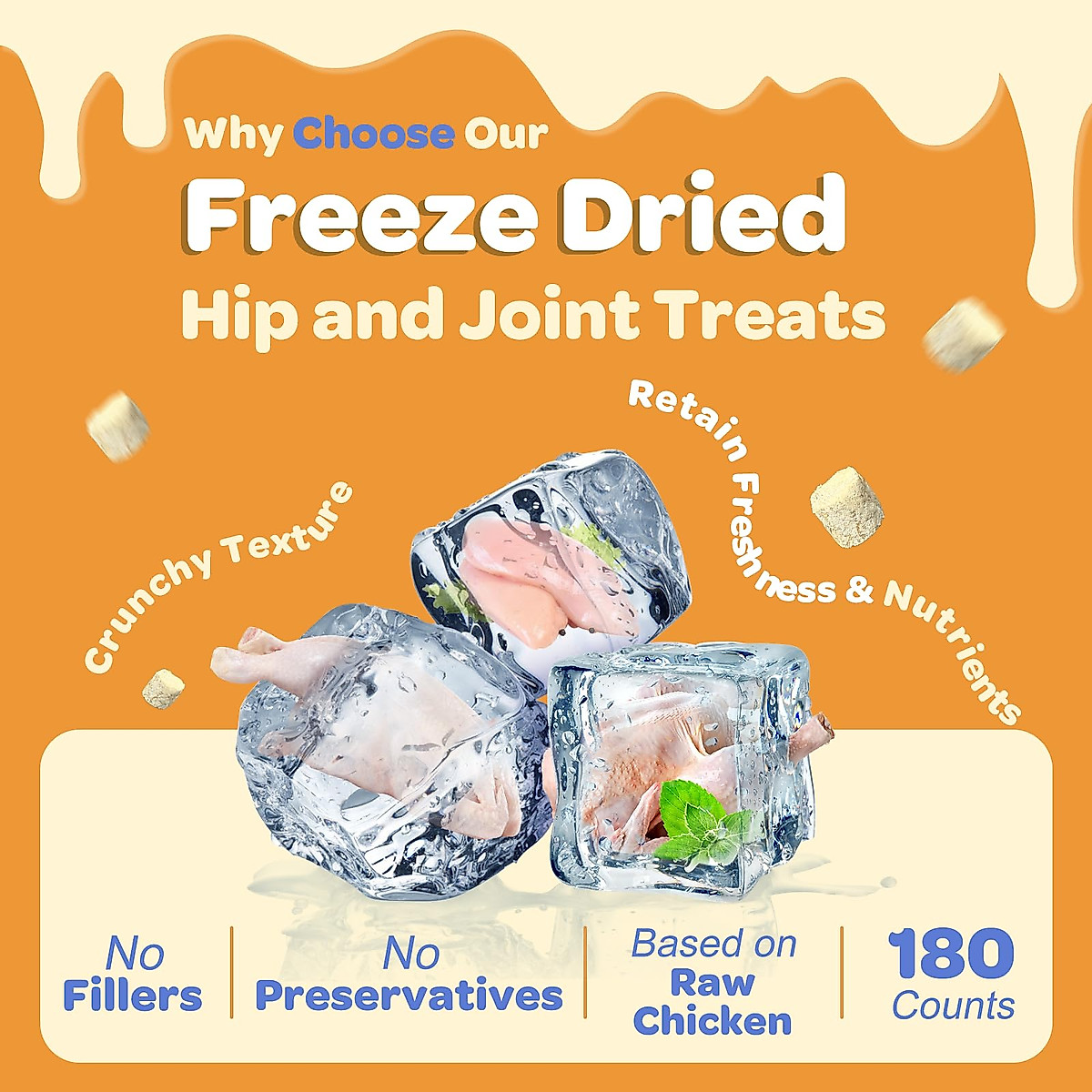 Glucosamine for Dogs, Joint Supplement for Dogs, 180 Counts, Chondroitin, Omega-3, MSM, Turmeric for Pain Relief, Dog Joint Supplement with Calcium for Bone Health, Chicken Flavored Crunchy Chews