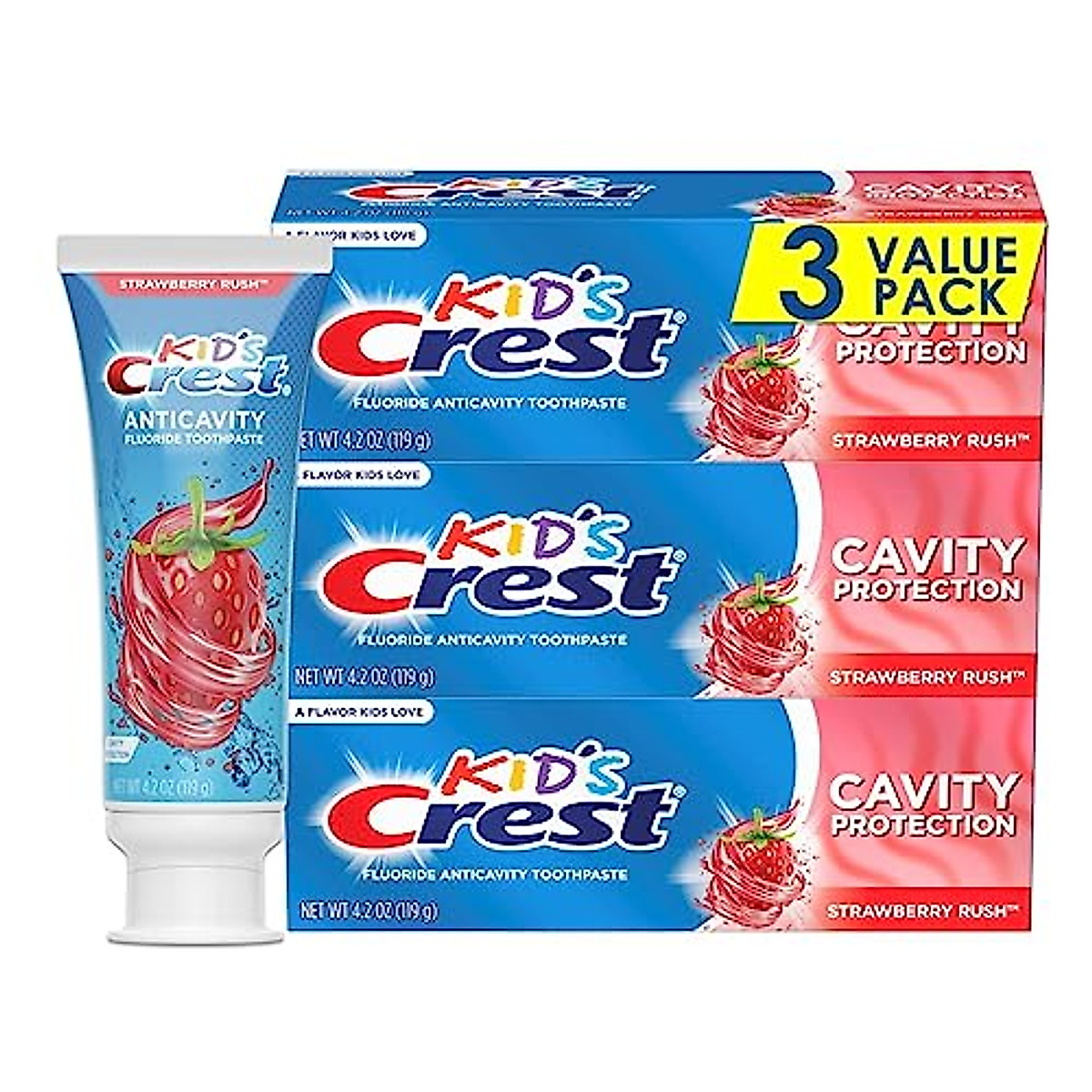 Crest Kid's Cavity Protection Fluoride Toothpaste, Strawberry Rush, 4.2 Ounce (Pack of 3)