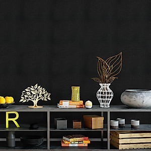 Harmn home Black Wallpaper Peel and Stick Textured Removable Vinyl Sitck On Wall Cover,Decorative Self Adhesive Waterpoof grasscloth Paper for Bedroom,Living Room (15.7 in x118 in)