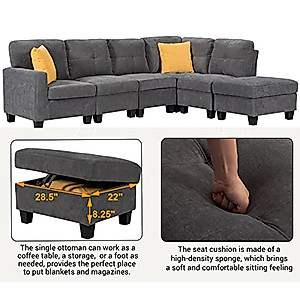 Flesser Sectional Sofa Couch with Storage Ottoman Modular Sofa Couch Reversible 6 Seater Velvet Fabric L Shape Sectional Couch for Living Room, Apartment,Home Office with Pillows (Dark Grey)