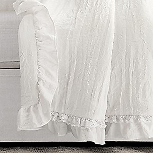 Lush Decor Ella Shabby Chic Ruffle Lace Blanket, 60" x 50", White