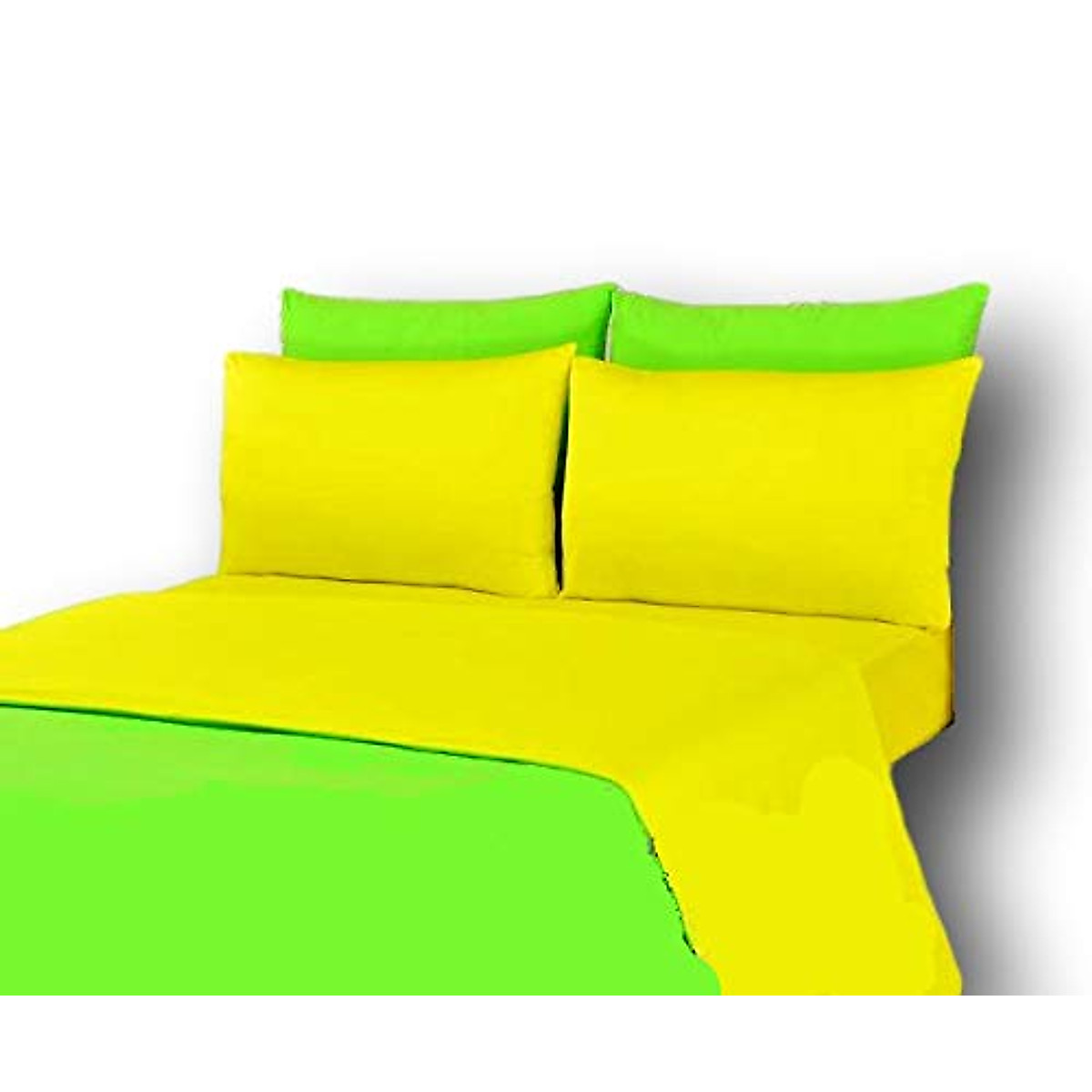 Tache 6 PC Cotton Reversible Solid Yellow & Green Lemon Lime Duvet Cover Set, Cal King