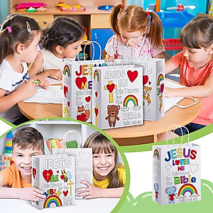 Motiskyy 24 Pcs Color Your Own Jesus Loves Me Paper Bags Religious Bags DIY Crafts, Christian Religious Crafts for Sunday School Home Classroom Religious Art Activity Supplies