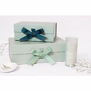 PAPER GENIUS Pack of 2 - Luxury Gift Box-13X9X4.5 Inches-with 2 Satin Ribbons | Gift Boxes for Presents | Gift Boxes with Lids for Valentines Day and Birthday (Mint Green)
