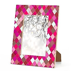 Colorful Plaid 4x6 Picture Frame, Pink Red Wooden Photo Frames for Tabletop and Wall Display, Picture Frame Home Office Decor