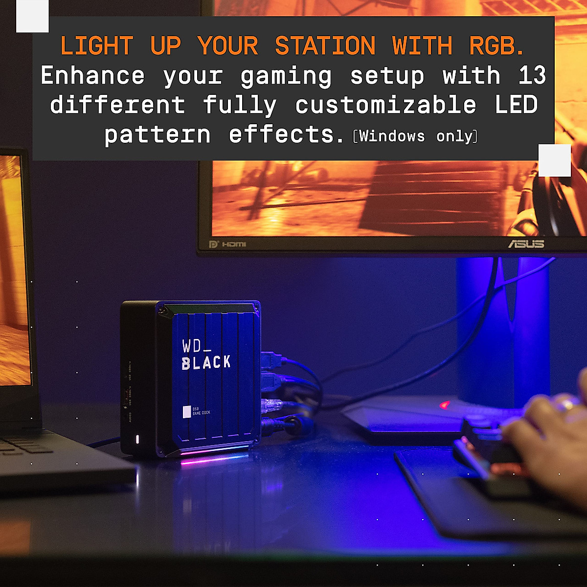 WD_BLACK 2TB D50 Game Dock NVMe SSD Solid State Drive, RGB with Thunderbolt 3 Connectivity, Up to 3,000 MB/s - WDBA3U0020BBK-NESN