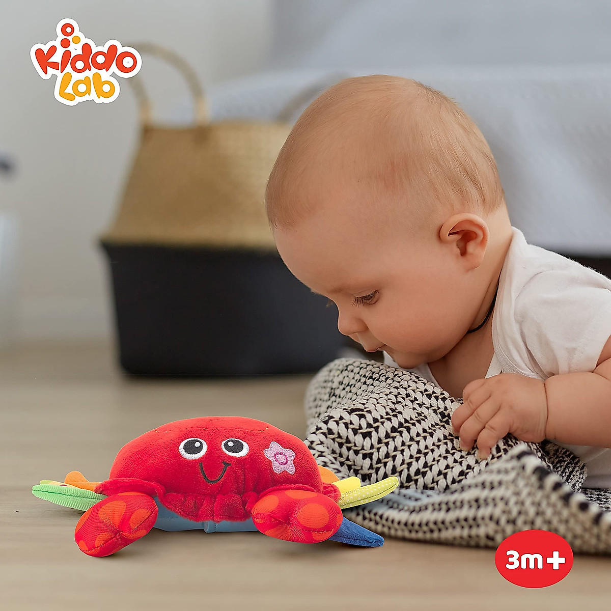 KiddoLab Musical Plush Crab Toy for 3+ Month Old Babies with Nursery Rhymes, Sounds and Sensor Button for Tummy Time and Early Development