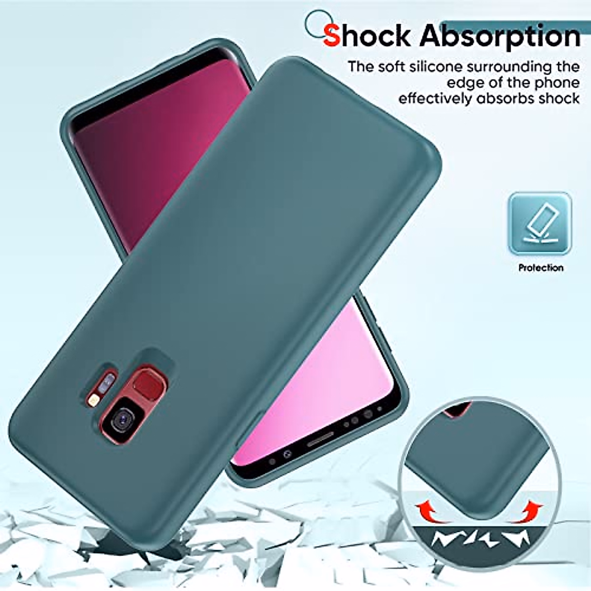 LeYi Galaxy S9 Case, Ultra Slim Shockproof Silicone Protective Cover with Microfiber Lining, 3 Layers, Green