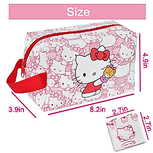 ENENSET kitty Travel Cosmetic Bag, Large Capacity Cartoon Cosmetic Pouch Makeup Bag with Zipper, PU Travel Toiletry Bag Makeup Accessories Organizer, Foldable Storage Bag Makeup Pouch for Girls