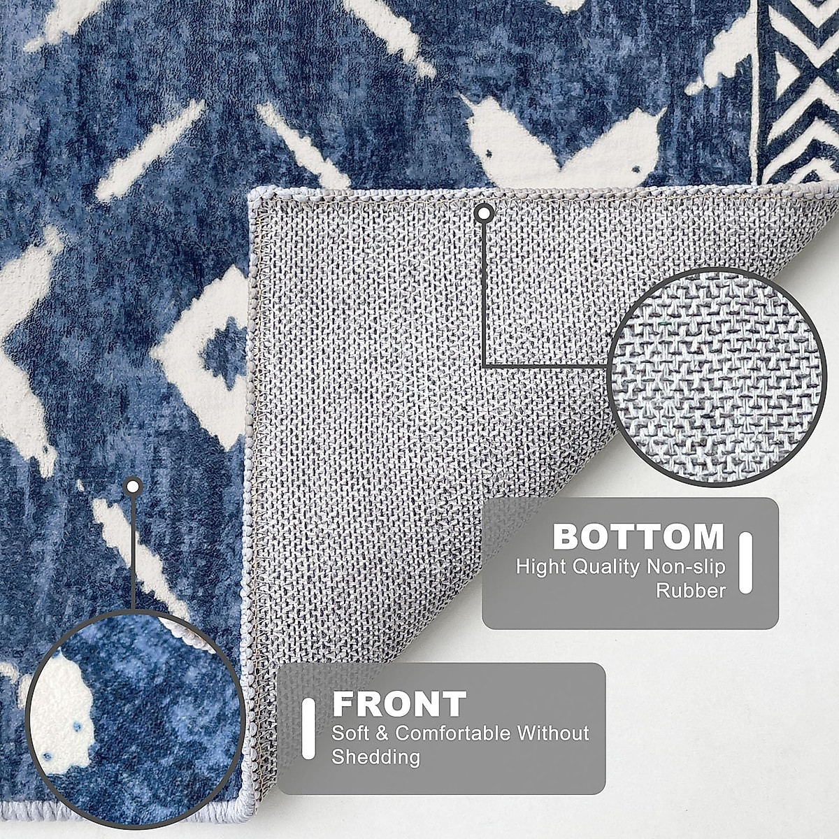 KILOCOCO Small Rug 2'x3' Entryway Rug Printed Moroccan Rug Indoor Door Mat Machine Washable Non Slip Soft Throw Rug for Bedroom Kitchen Entrance Geometric Boho Rug, Blue