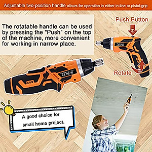 Tulroom Power Screwdriver Electric Screwdriver 3.6V 2000mAh Electric Screwdriver Rechargeable, Adjustable Position Handle, 31pcs Screwdriver Bits 6+1 Torque Setting Front&Rear Light