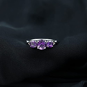 Natural Certified Amethyst 3 Stone Engagement Ring, AAA Quality, Past Present Future Ring - With Jewelry Box, 14K White Gold, Size:US 9.00