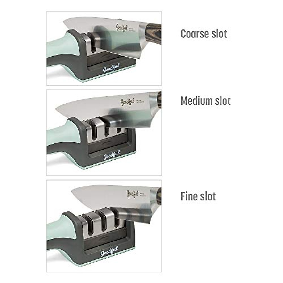 Goodful 3-Stage Knife Sharpener, Helps Repair, Restore and Polish Non-Serrated Blades Quickly, Safely & Easily, Sage