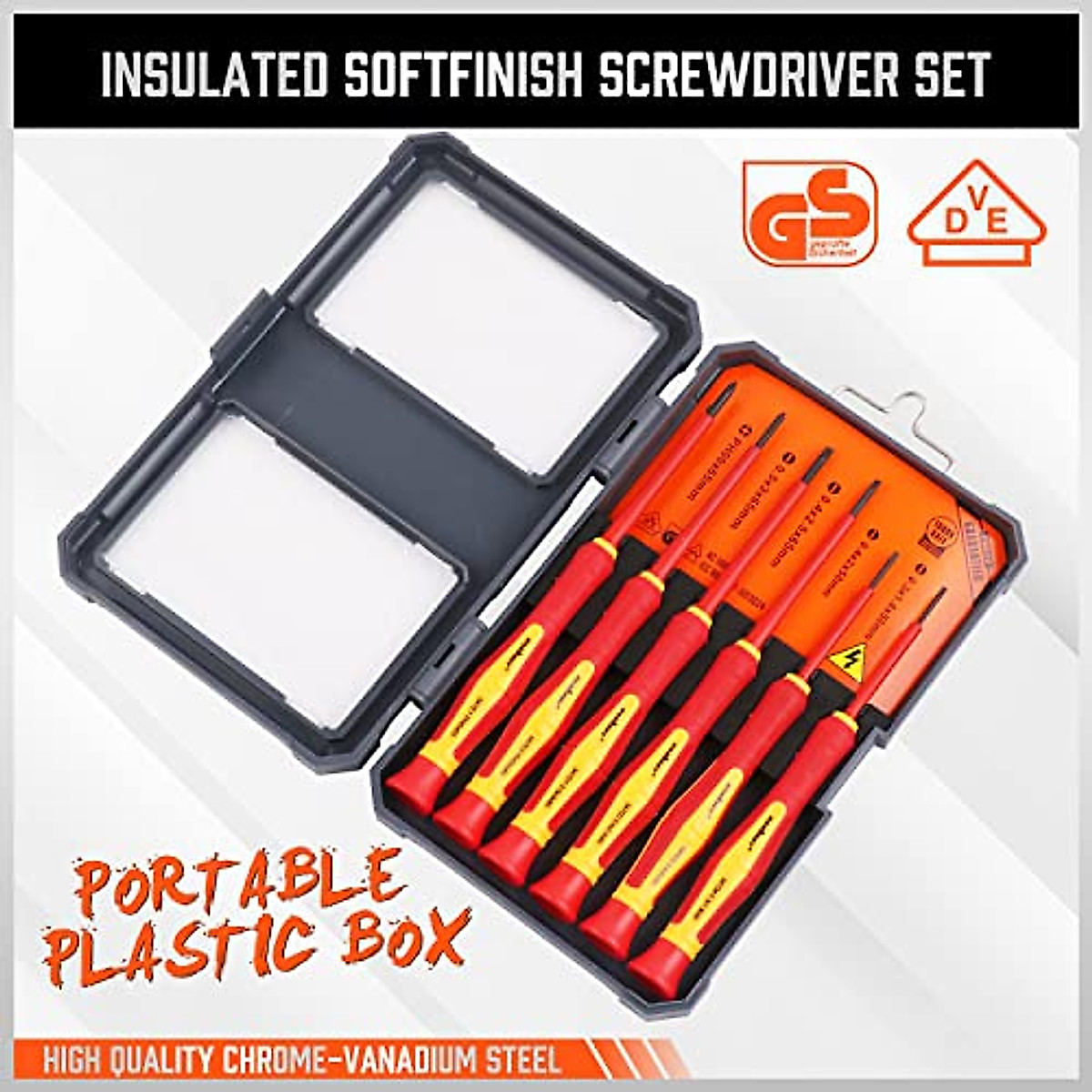 HORUSDY 1000V 6-Piece Mini Insulated Screwdriver Set, Magnetic Tip Mini Electrician Screwdriver Set Slotted(1.8mm,2.0mm2.5mm,3.0mm), Phillips: (PH00, PH0)