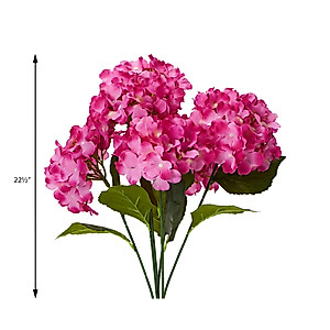 Elite Floral Artificial Hydrangea Bush with 6 Big Flower Heads for Home Garden, Office, Flowers Arrangement, Wedding Centerpiece, DIY – 7” Diameter x 22”H – Fuchsia