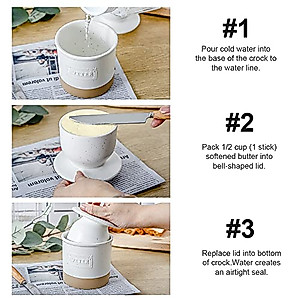 HVH Ceramic Butter Crock, French Butter Dish with Lid for Countertop, Butter Keeper for Counter, Butter Crock with Water, Butter Holder for Soft Butter, Farmhouse Style (White)