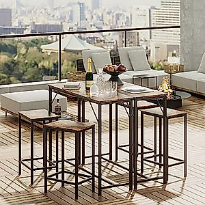 AEPOALUA Dining Table Set, 47.2” Rectangular Bar Table and Chairs Set, 3 Piece Kitchen Breakfast Table with 2 Stools, Pub Table and Chairs Set of 2 for Dining Room, Living Room, Rustic Brown/Black