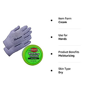 Hand Cream for Dry Cracked Hands and Hand Repair Gloves Bundle: O'Keeffe's Working Hands Cream (Unscented, Non-Greasy 3.2 oz.), Gel Moisturizing Gloves Men or Women (1 pair, Gray, Unscented)