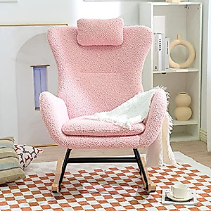 Morhome Upholstered Nursery Rocking Chair-Comfy Glider Rocker with Padded Seat, High Backrest, and Armrests for Living Room Bedroom Offices, Pink