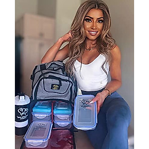519 Fitness Meal Prep Backpack, 6 Meal Insulated Bodybuilding Lunch Rucksack with Computer Compartment for Men and Women to Hiking/Picnic-Includes 6 Leakproof Meal Containers, 2 Ice Packs and Shaker