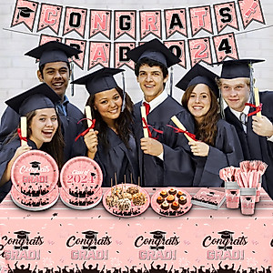 Rose Gold Graduation Decorations, 2024 Graduation Plates and Napkins 2024 Graduation Decorations Class of 2024 for Graduation Party Supplies