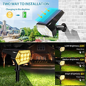 Jior Solar Spotlights Outdoor,Solar Outdoor Lights IP65 Waterproof,108 LED 2-in-1 Adjustable Solar Landscape SpotLights Wall Lights,3 Modes Outdoor Solar Garden Lights for Yard (Warm White 4 Pack)