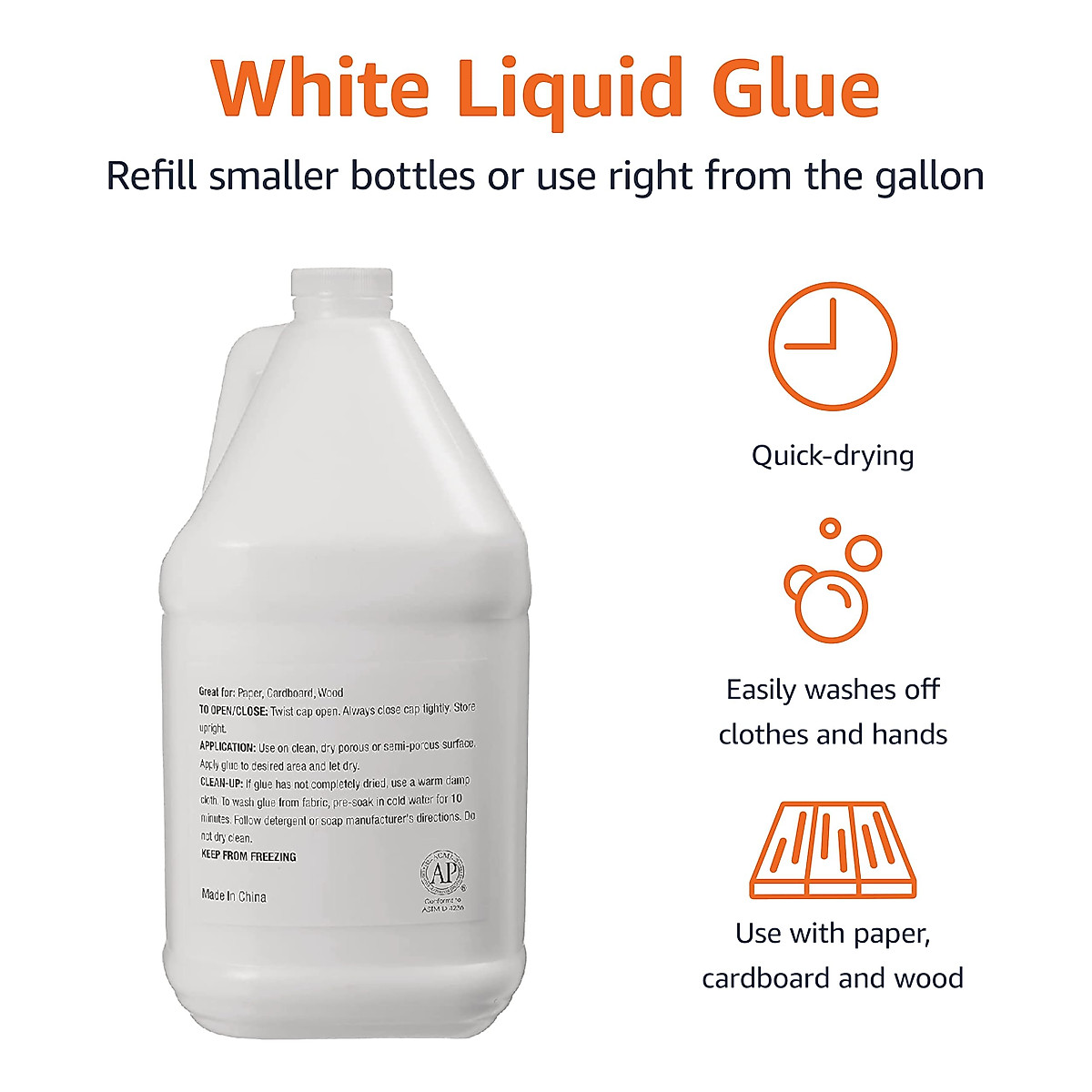 Amazon Basics All Purpose Washable School White Liquid Glue - Great for Making Slime, 1 Gallon Bottle