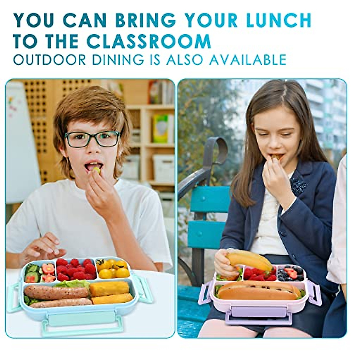 Ezyec Bento Lunch Box for Kids - 3 Packs Snack Containers for Adults or Kids Cute Cover - Small 4 Leakproof Compartments Bento Box for Toddlers Boys Girls School Travel