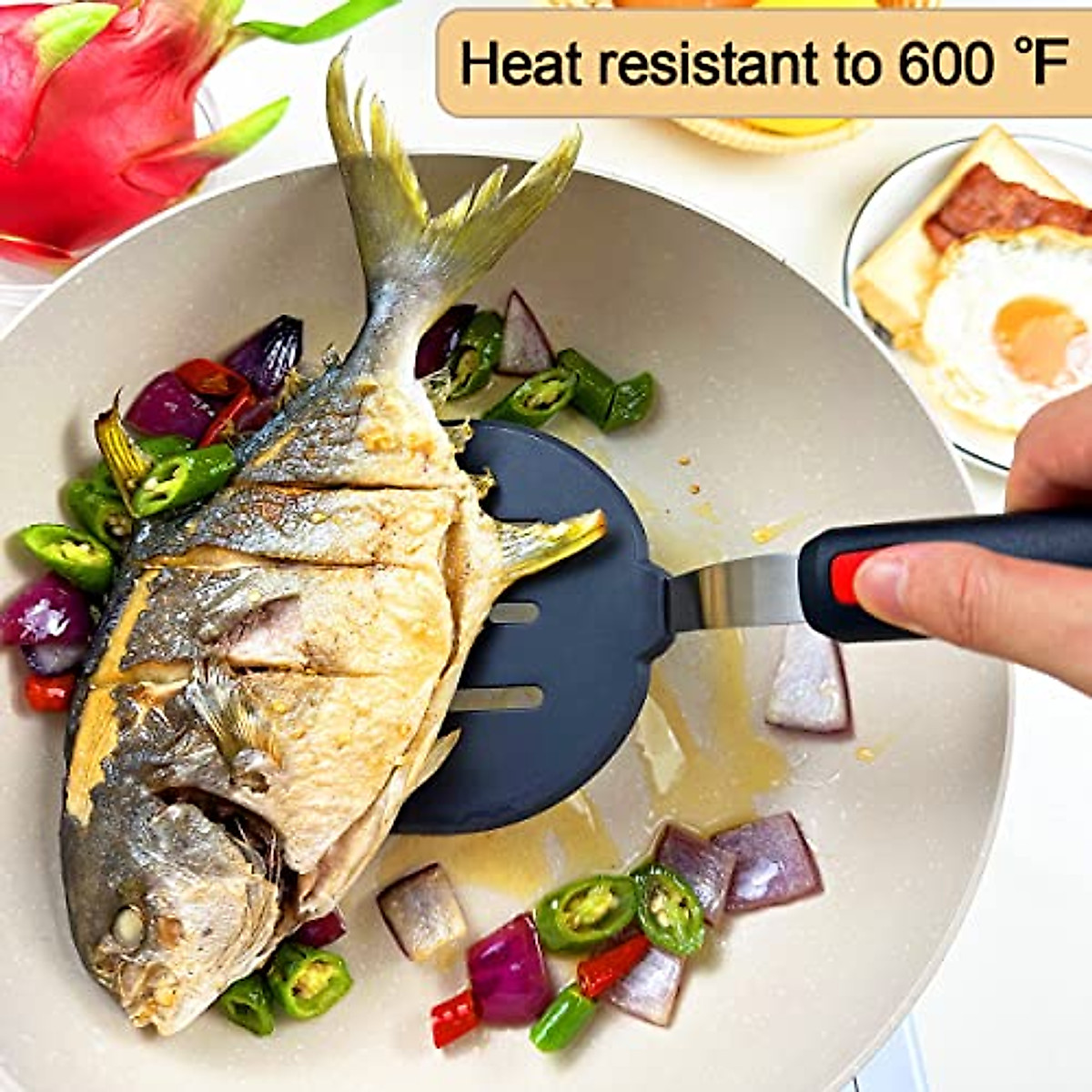 KLAQQED 4Pcs Spatula Silicone Heat Resistant Flexible Rubber Silicone Spatulas for Nonstick Cookware, Burger Pancake Spatula Turner Large Silicone Spatulas Set for Cooking Kitchen Utensils Set Black