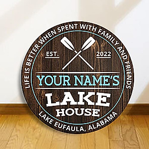 V VIBEPY Personalized Lake House Signs, Life Is Better When Spent With Family And Friends Signs 12x12",18x18" Printed Sign, Welcome Signs, Lake House Signs, Outdoor Sign, Yard Sign, Summer Sign, Housewarming Gift