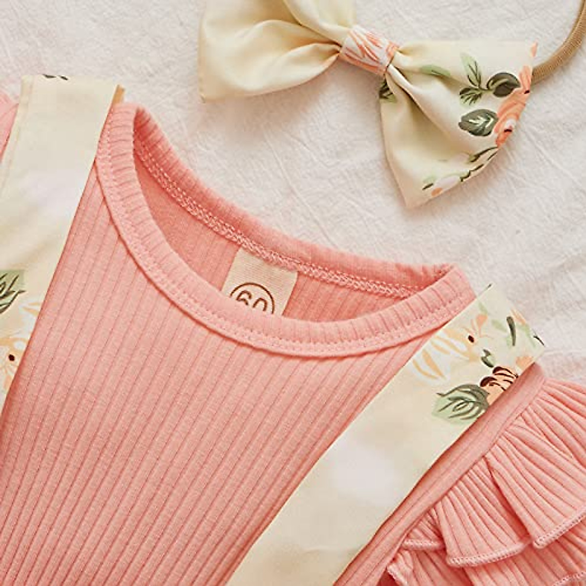 Infant Baby Girl Bodysuits Romper Lace Sweater Onesie Shorts Ruffle Long Sleeve Newborn Fall Winter Clothes (T-Pink, 0-3 Months)