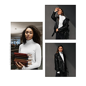 WOWENY Womens Turtleneck Tops Lightweight Long Sleeve Thermal Shirts Soft Underwear Top Slim Fit Basic Pullover Sweater(White, Large)