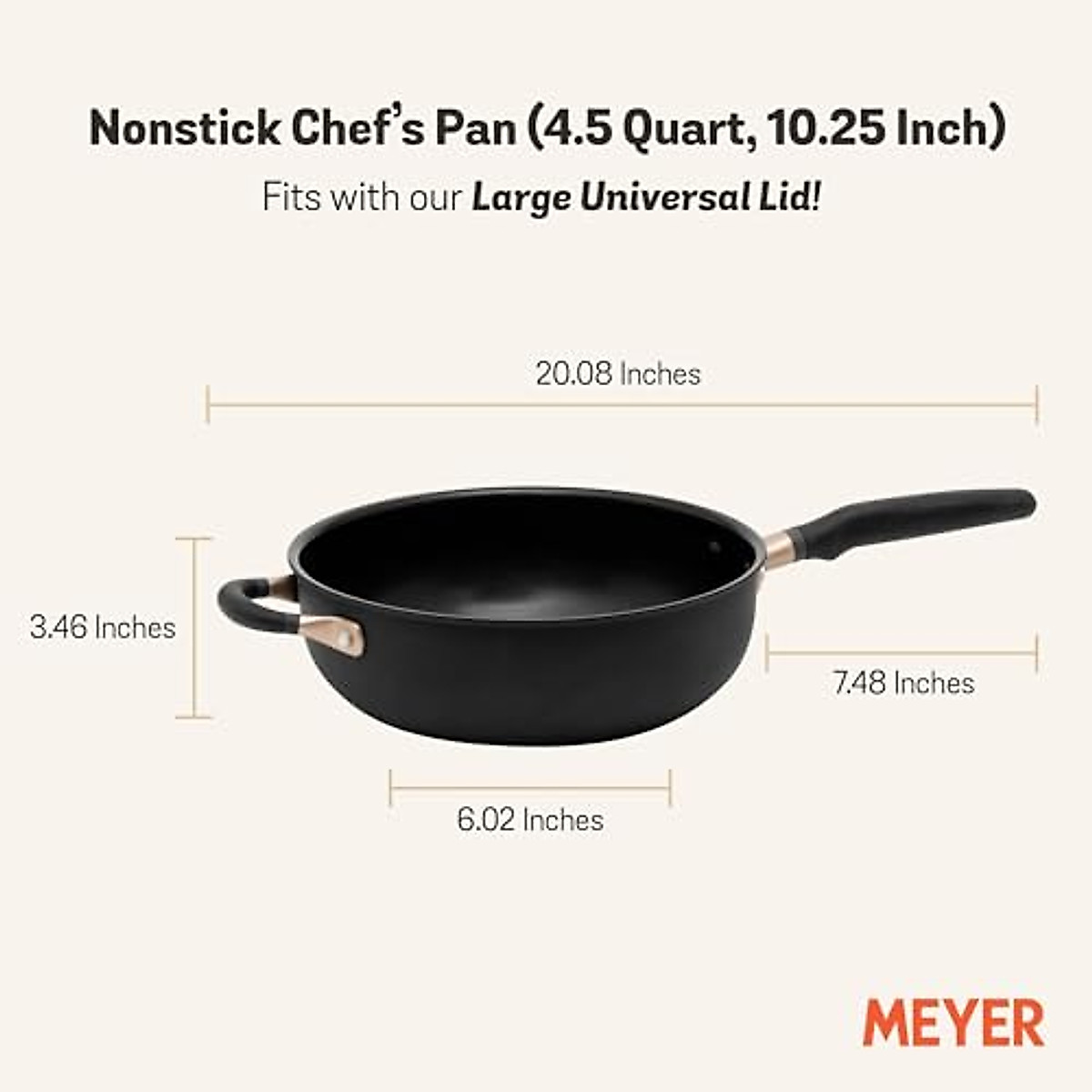 Meyer Accent Series Hard Anodized Nonstick Chef Pan with Helper Handle, 4.5 Quart, Matte Black