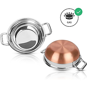 KSJONE 2 and 2.5 Quart Stainless Steel Kadai with Copper Bottom | Premium Heavy Gauge Steel Kadai | Indian Kadhai for Cooking | Ideal for Daily Use (2 Quart)