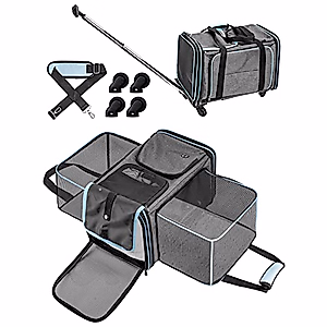 Cat Carrier, WHDPETS Large Pet Carrier with Wheels, Expandable Soft-Sided Cat Collapsible Carrier with 2 Large Extensions for Cats, Puppy and Small Animals