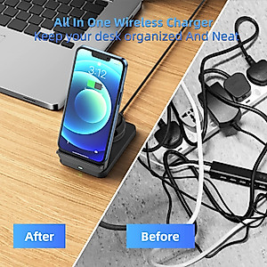 Wireless Charging Station Foldable 3 in 1 Wireless Charger for Apple Multiple Devices, 18W Fast Charging Stand for iPhone 15/14/13/12/11/X Pro Max, AirPods, iWatch, Samsung Galaxy Phone Series