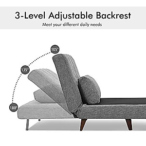 KOMFOTT Convertible Chair Bed, 3-in-1 Tri-Fold Sofa Bed with Solid Wood Legs, 3 Adjustable Backrest Positions, Modern Linen Fabric Sofa Sleeper with Pillow, Comfortable Sleeper Chair (Gray)