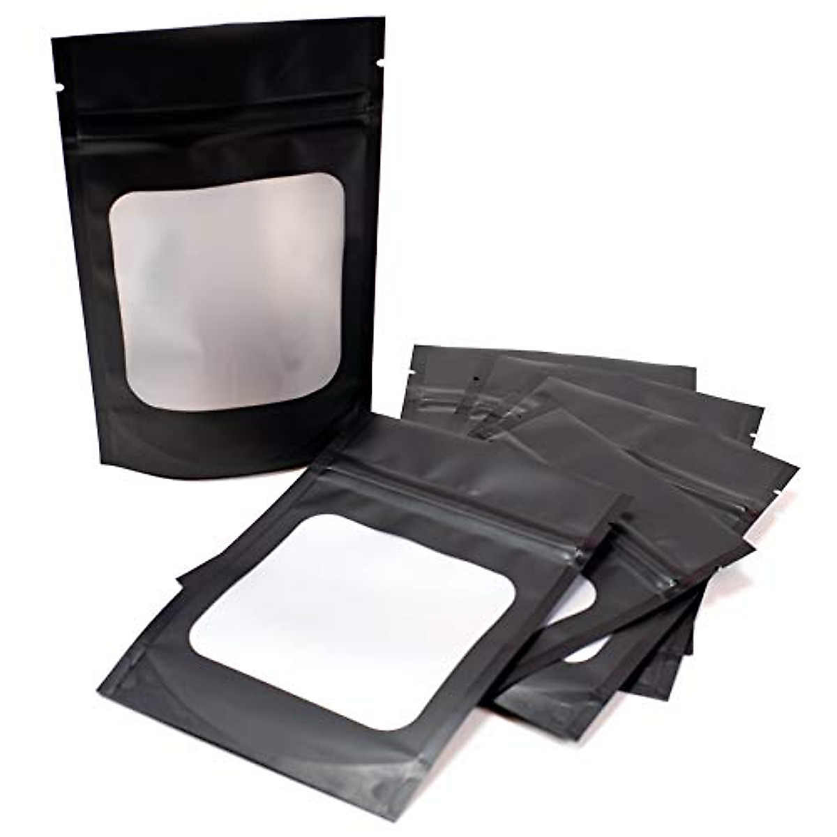 PROGRESS Online » Stand up bottom 110 Pieces Smell Proof Thick Black Mylar Resealable Foil Bags With Window Airtight Ziplock Top Heat Sealable Food Safe Matte Black (4X6 inches)