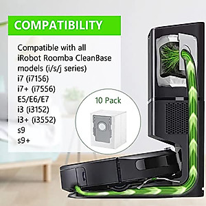 10 Packs Vacuum Bags for iRobot Roomba i7 i7+ j7 j7+/Plus (7550) i3 i3+ (3550) i4 i4+(4552) i6 i6+ (6550) i8 i8+ (8550) s9 s9+ (9550) i & j & s Series Clean Base Automatic Dirt Disposal Bags