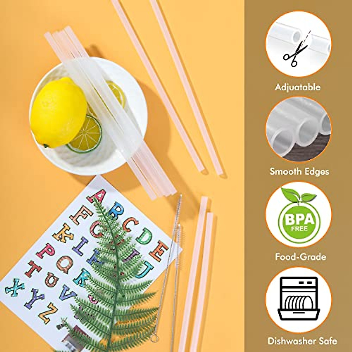 Miracredo 8 PCS Replacement Straws Compatible with Takeya, ThermoFlask, Hydro Flask Wide Mouth Straw Lid Water Bottles, BPA Free, Comes with 2 Cleaning Brushes and Stickers