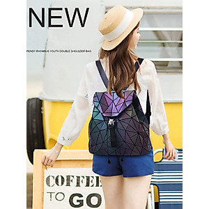 Geometric Backpack Luminous Backpacks Holographic Reflective Bag Lumikay Bags Irredescent Rucksack Rainbow (Style2+wallet set)