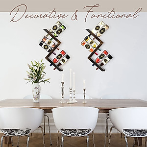 Charmont Wooden Wall Mounted Wine Rack -Rustic Zig Zag Floating Shelves Wine Bottle Holder for Bar, Kitchen Storage, Dining Room, Wedding Gift, Wall Home Décor; 6 Bottles (Dark Walnut)