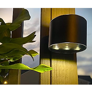 Outdoor Solar Lights Up Down Dusk to Dawn Solar Lighting Cylinder Décor Fence Solar Lights Waterproof Sconce Mood Light Ambient Wall Lights LED Yard Lights for Patio Porch Deck, Black, SL10-48CW