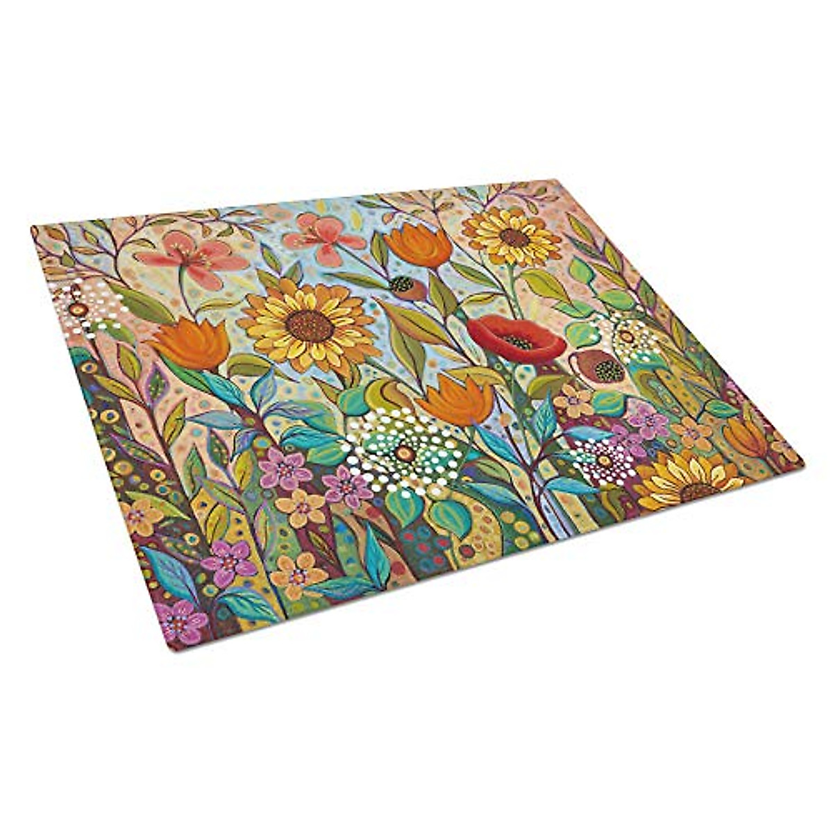 Caroline's Treasures PPD3017LCB Joy in the Morning Flowers Glass Cutting Board Large Decorative Tempered Glass Kitchen Cutting and Serving Board Large Size Chopping Board