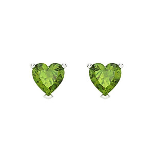1.0 ct Brilliant Heart Cut Solitaire VVS1 Natural Green Peridot Pair of Stud Earrings Solid 18K White Gold Screw Back