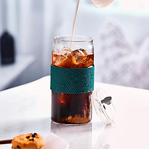 ColoVie 20oz Mixed Drinking Glasses with 6 Colors, Thicken Reusable Glass Tumblers with Lids and Straws, Removable Silicone Sleeve for Hot or Iced Drinking, Unique Colorful Glass Cups